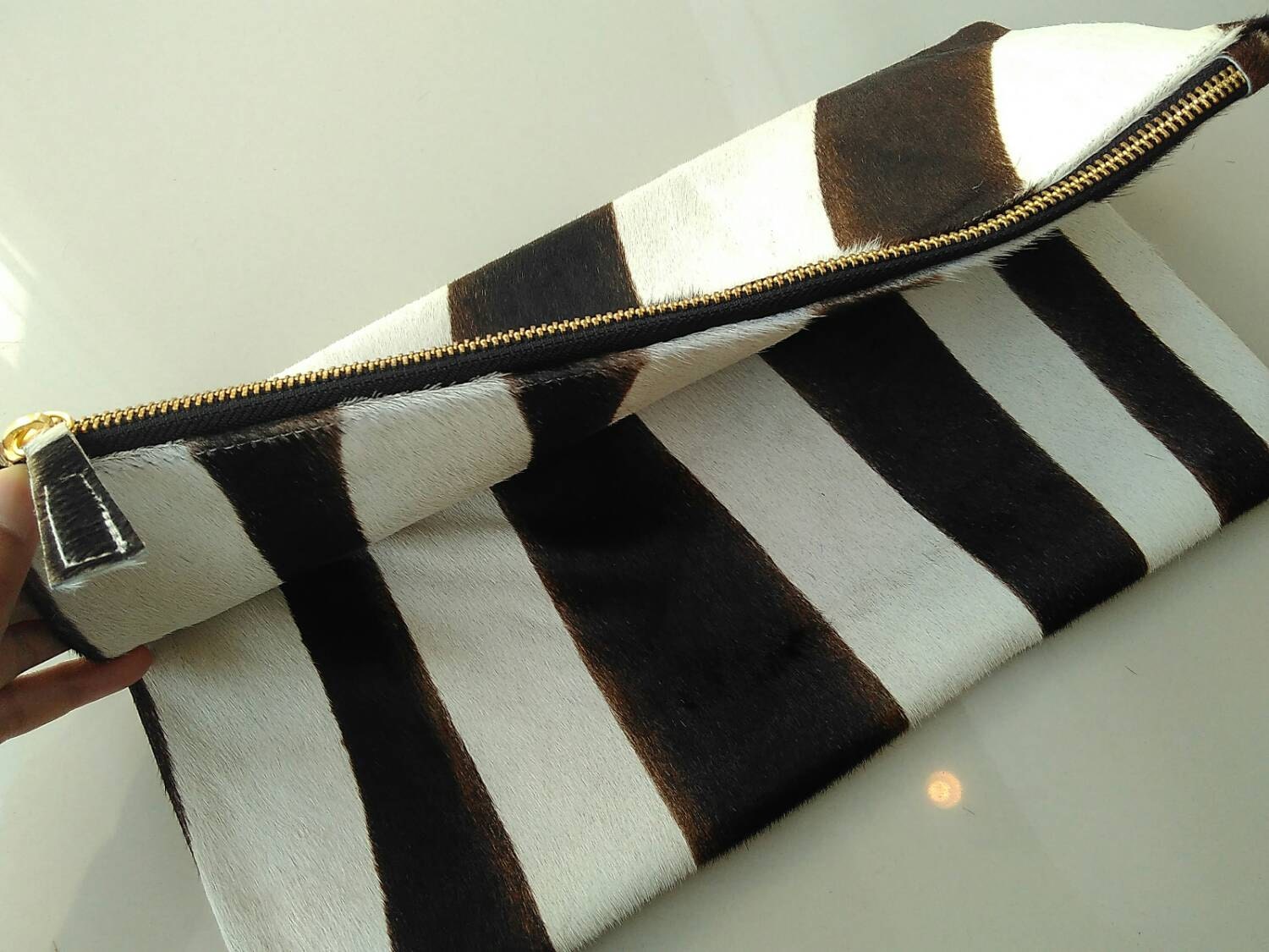 Animal Print Zebra Fold Over Clutch Zebra Print Leather | Etsy