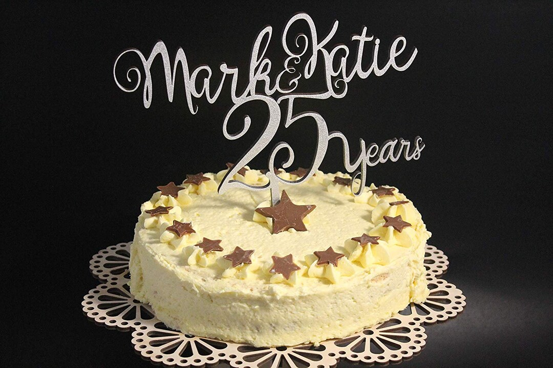 Silver Wedding Anniversary 25 Years Cake Topper Wood Custom ...