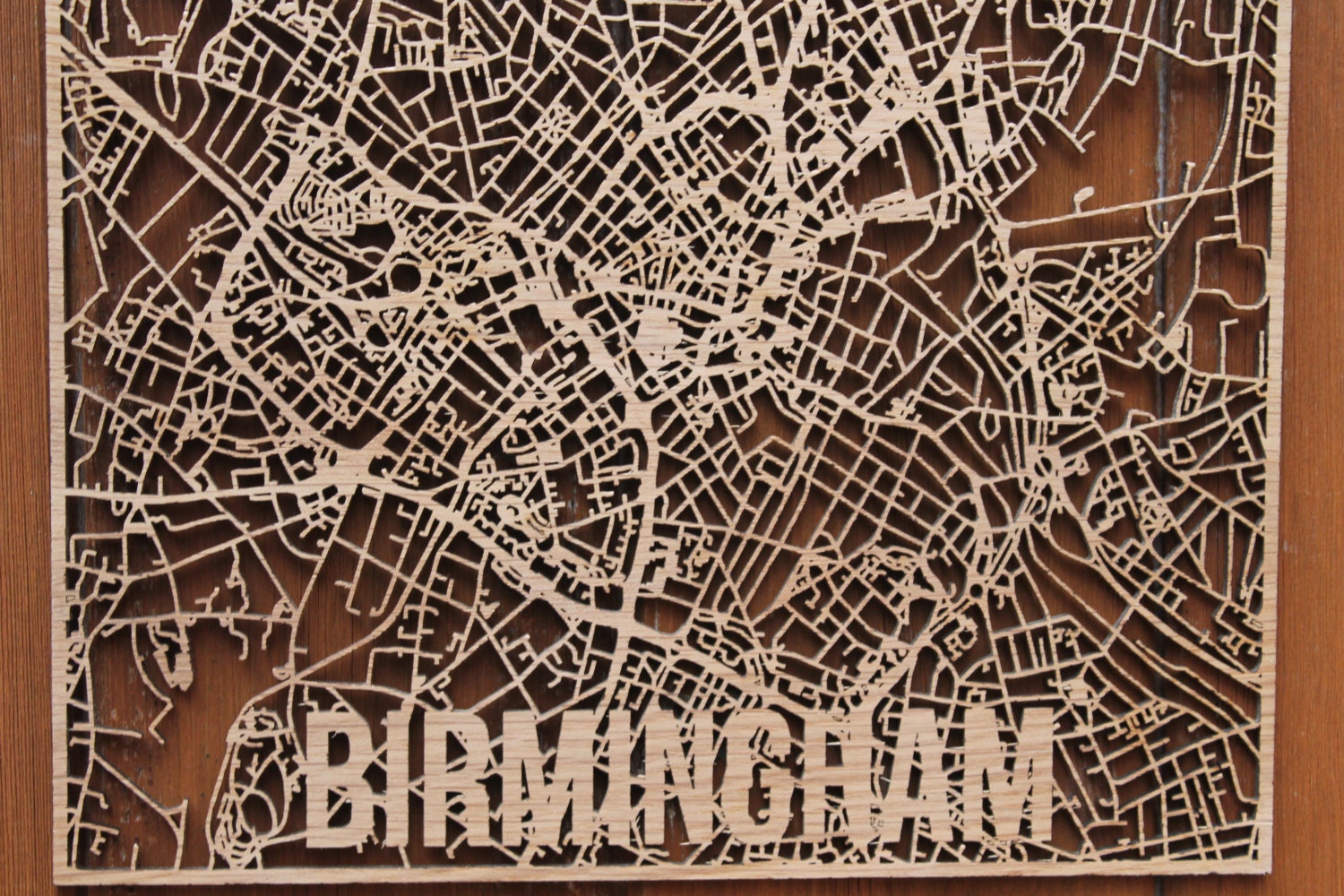 Birmingham Wood Map Laser Cut Street Maps Wooden Map - Etsy UK