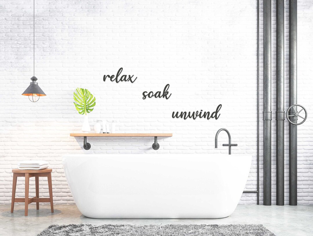 Relax Soak Unwind Word Art - Wooden Word Text Art - Bathroom Art Gift ...