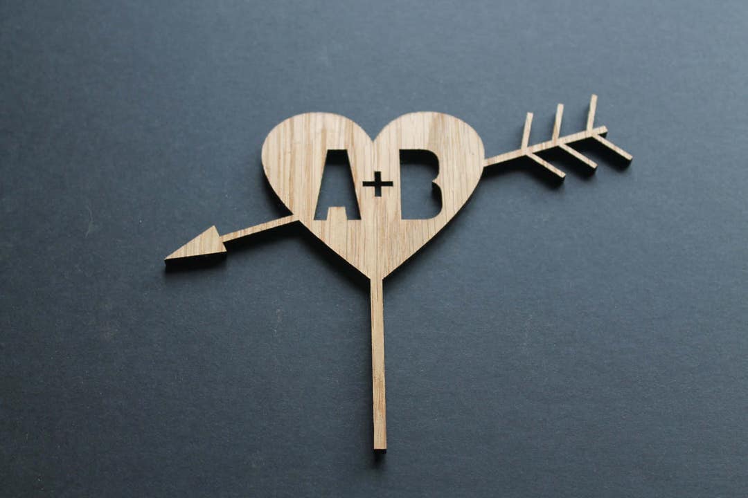 Cake Topper Wedding Love Heart With Initials - Etsy UK