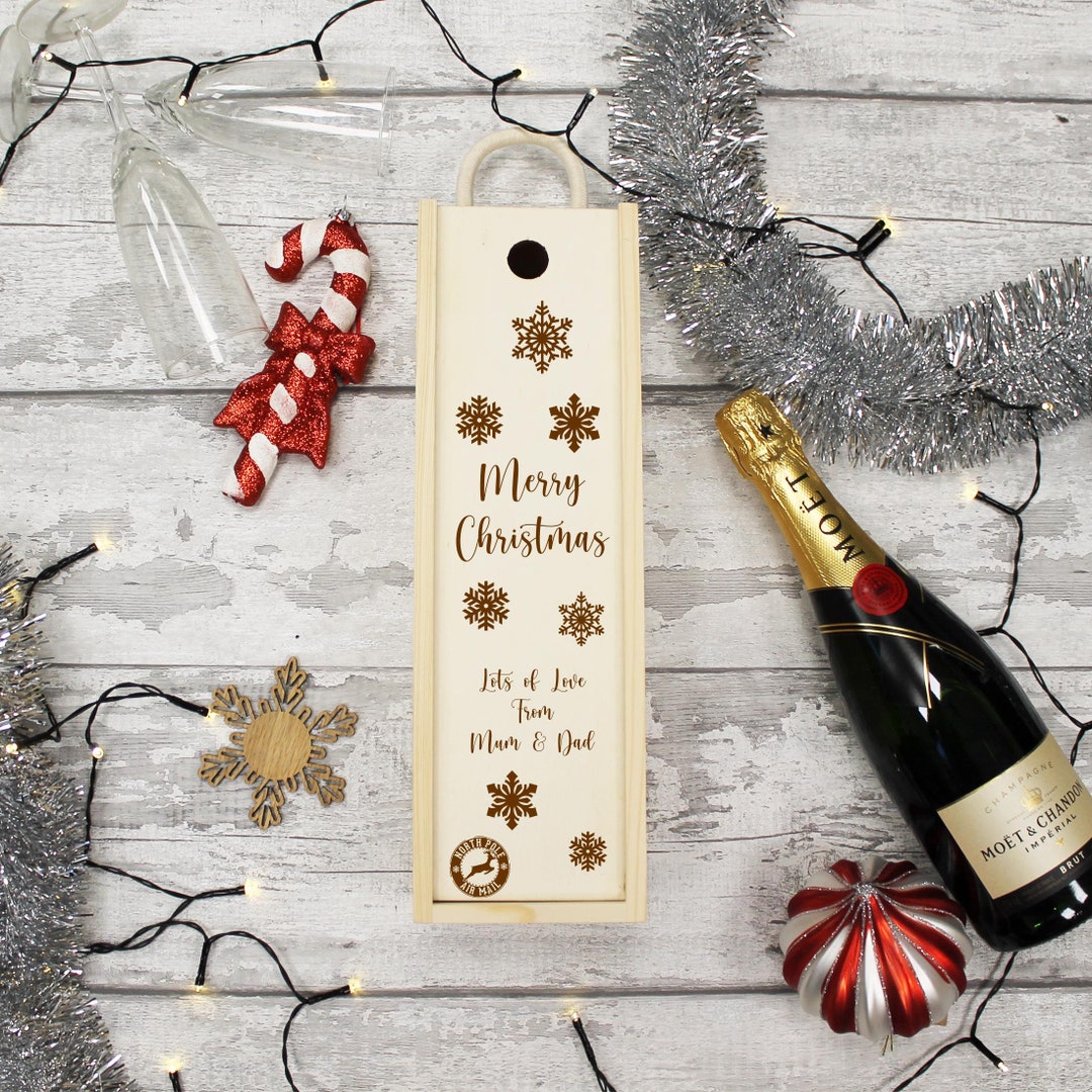 Personalized Christmas Wine Box: Engraved Wooden Champagne Gift - Etsy