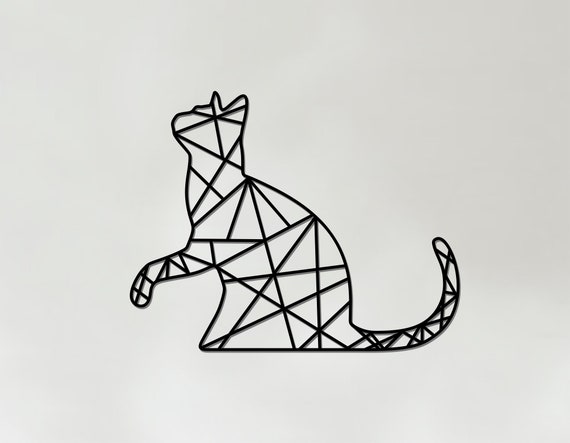 Arte geométrico del gato arte de la pared de madera regalo | Etsy