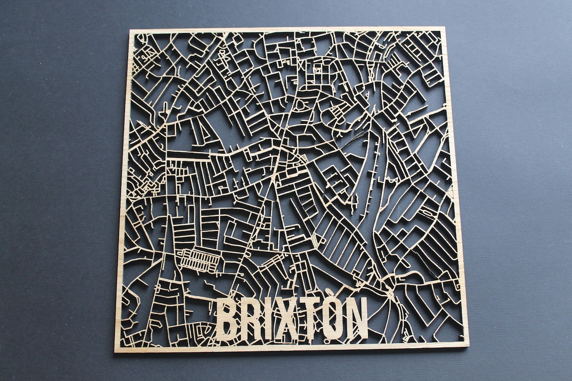 Brixton Solid Wood Laser Cut Street Maps Wooden Map - Etsy UK