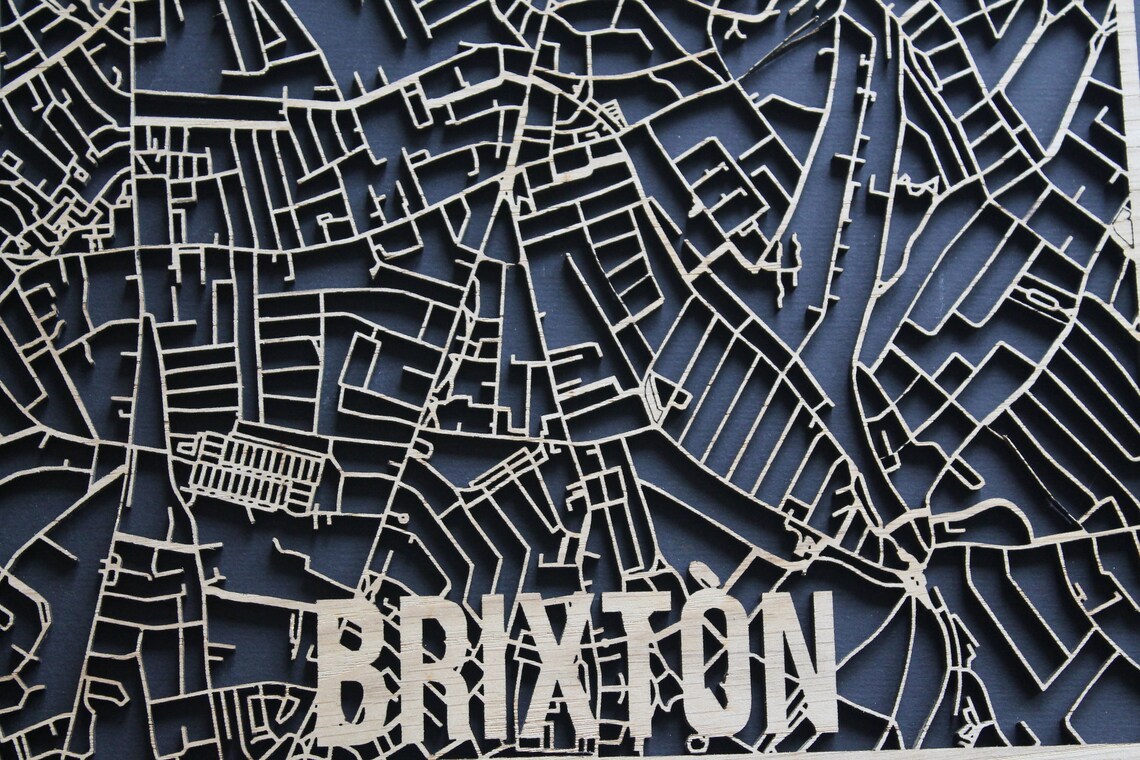 Brixton Solid Wood Laser Cut Street Maps Wooden Map - Etsy UK
