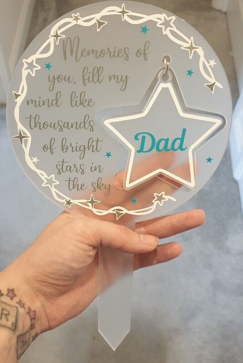 Personalised Star Grave Marker Memorial Garden Plaque Any Name Acrylic ...