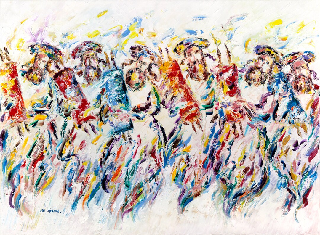 Hassidim Dancing With Torah Scrolls Abstract Judaica Art Print on ...