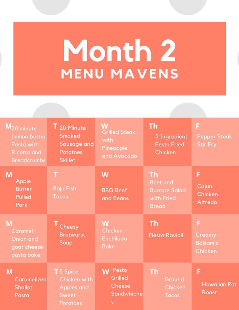 Monthly Family Meal Plan | 20 Dinner Recipes, Grocery List (PDF ...