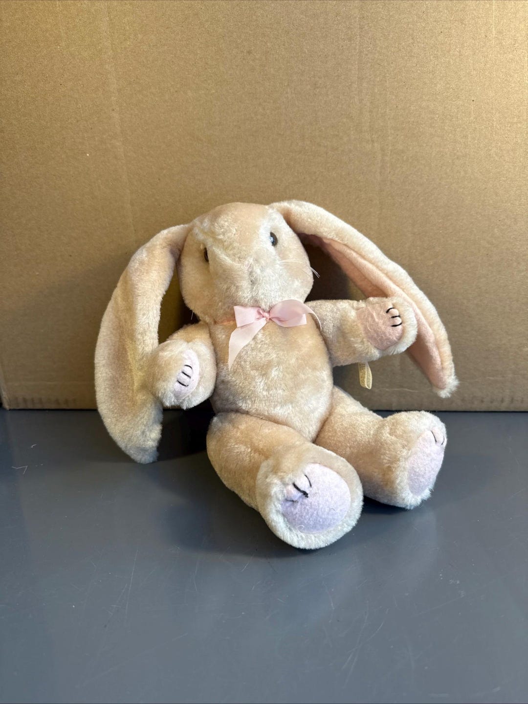 Vintage Floppy Long Ears Rabbit Cream and Pink Plush Jointed 9.5” Tall ...