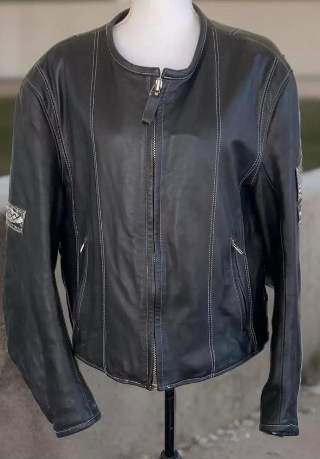 Vintage Nexx Unlimited Black Leather Motorcycle POW-MIA Jacket Size 46 ...