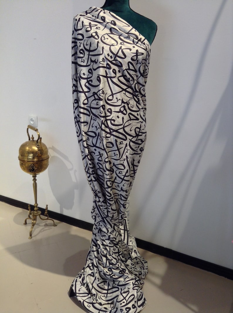 Arabic Calligraphy Design White Fabric Satin Clothing Light Weight ...