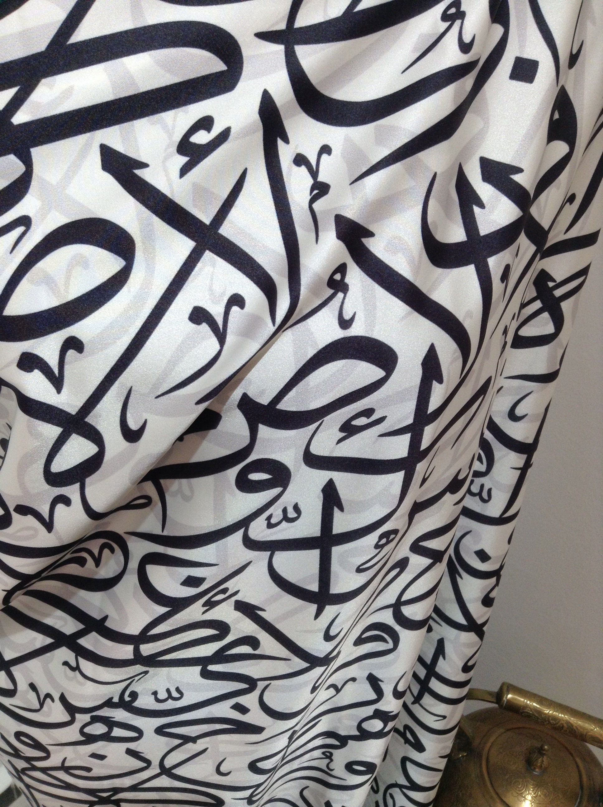 Arabic Calligraphy Design White Fabric Satin Clothing Light Weight ...