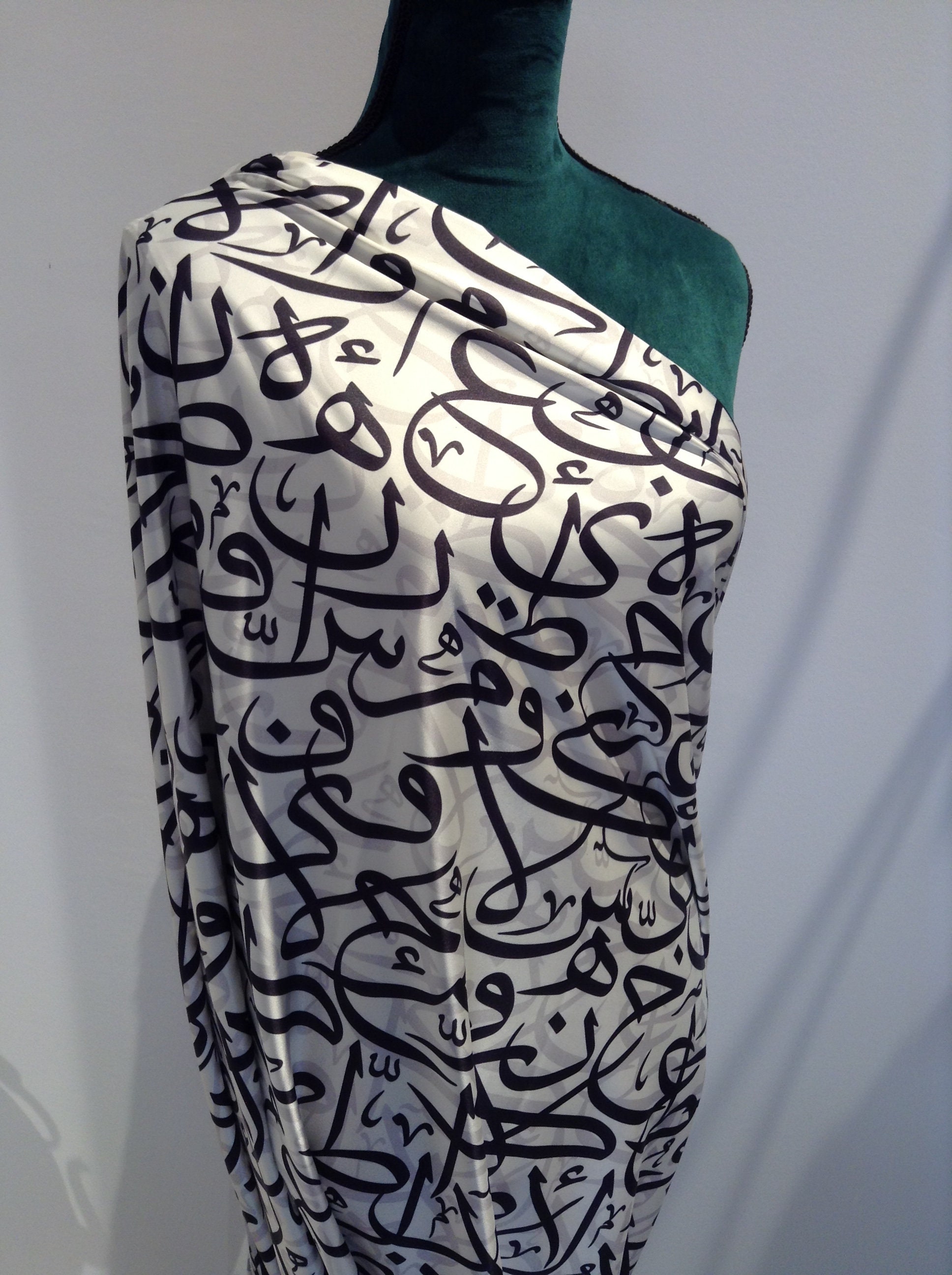 Arabic Calligraphy Design White Fabric Satin Clothing Light Weight ...