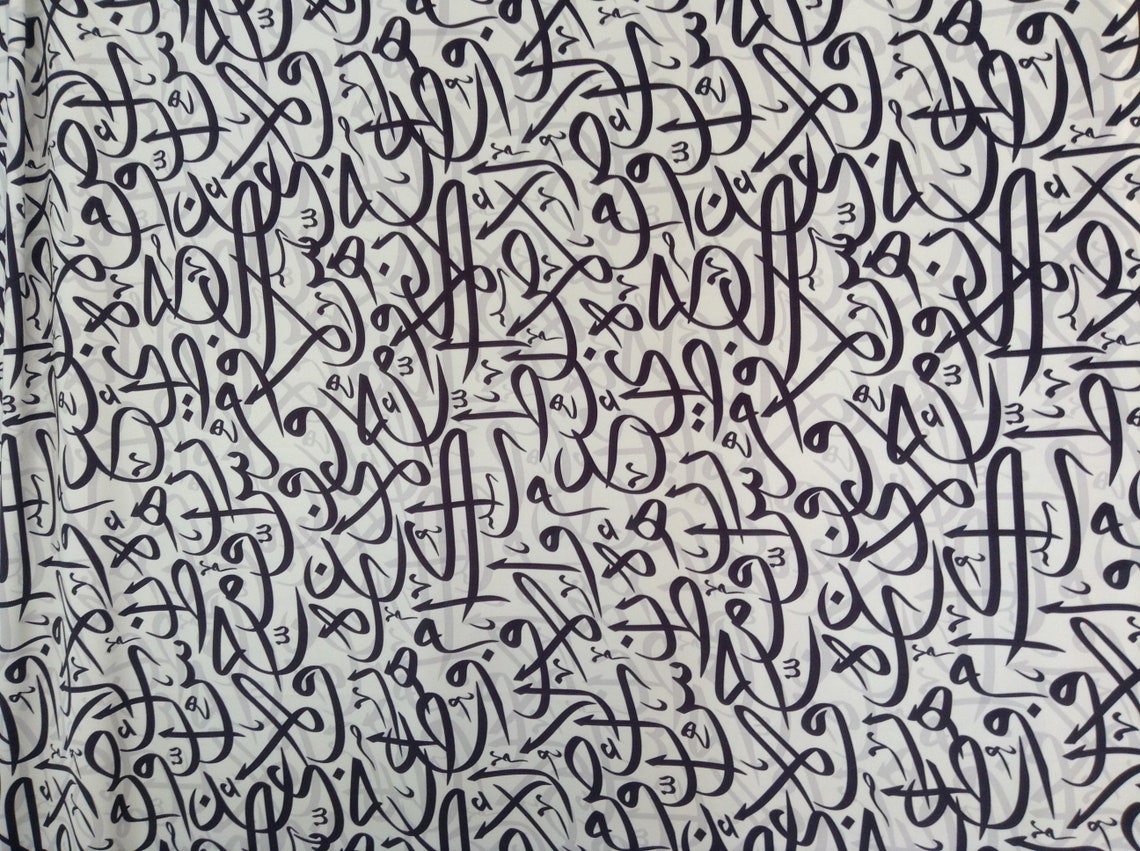 Arabic Calligraphy Design White Fabric Satin Clothing Light Weight ...