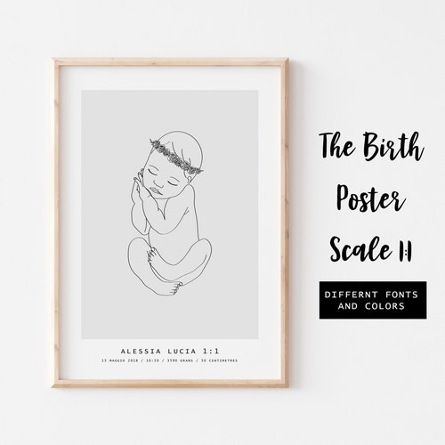 PRINTABLE CUSTOM BIRTH Poster Newborn Illustration in Scale - Etsy