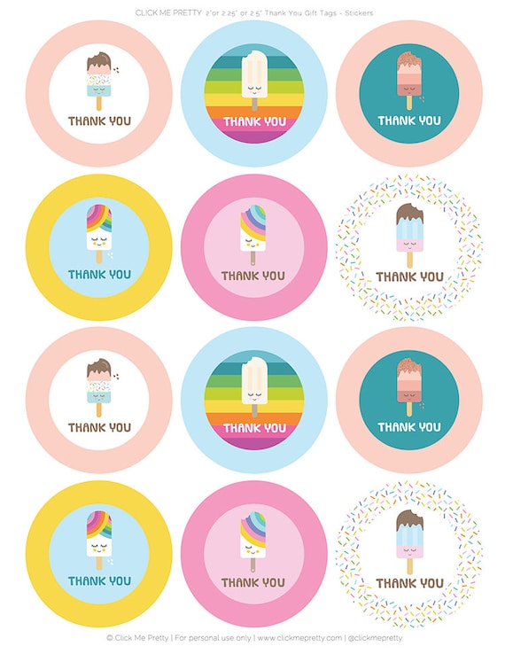Ice Cream Rainbow Sprinkles Popsicle Thank You Gift Tags - Digital Art ...