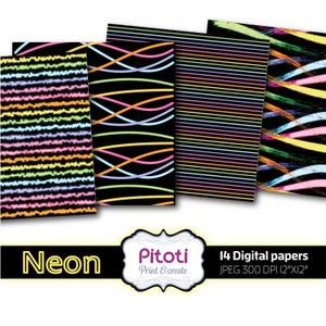 Digital Paper, Neon Digital Paper Pack, Neon Digital Scrapbook Paper ...