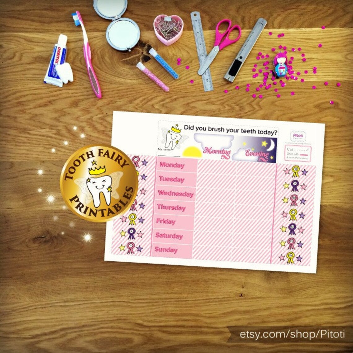Teeth Brushing Chart for Girls, Printable Reward Chart, Instant ...