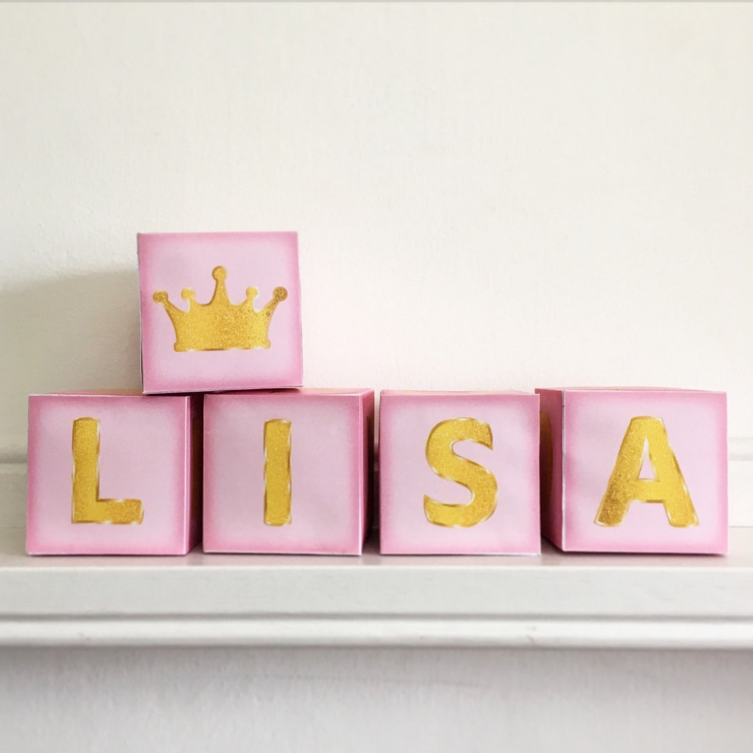 Pink and Gold Baby Name Blocks, Printable Baby Name Blocks, Baby Photo ...