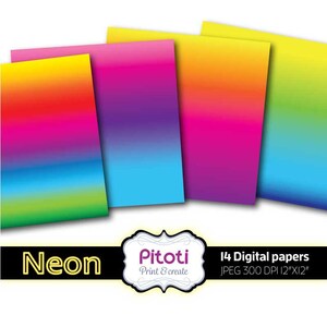 Digital Paper, Neon Digital Paper Pack, Neon Digital Scrapbook Paper ...