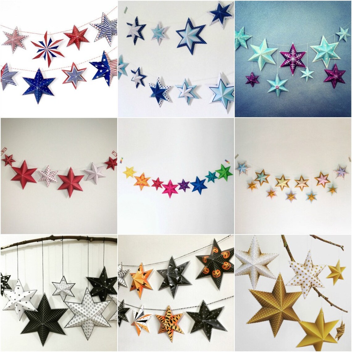 Party Decor Printable Party Decoration DIY Star Garland Red - Etsy