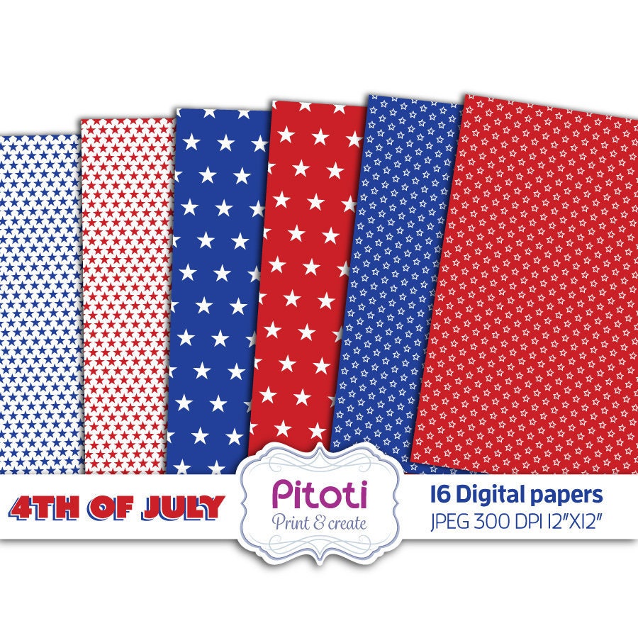 4th of July Digital Paper Pack, Stars and Stripes, Digital Scrapbooking ...