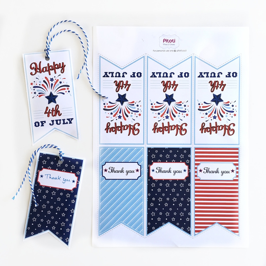 4th of July Favor Tags, 4th of July Bag Tags, 4th of July Thank You ...