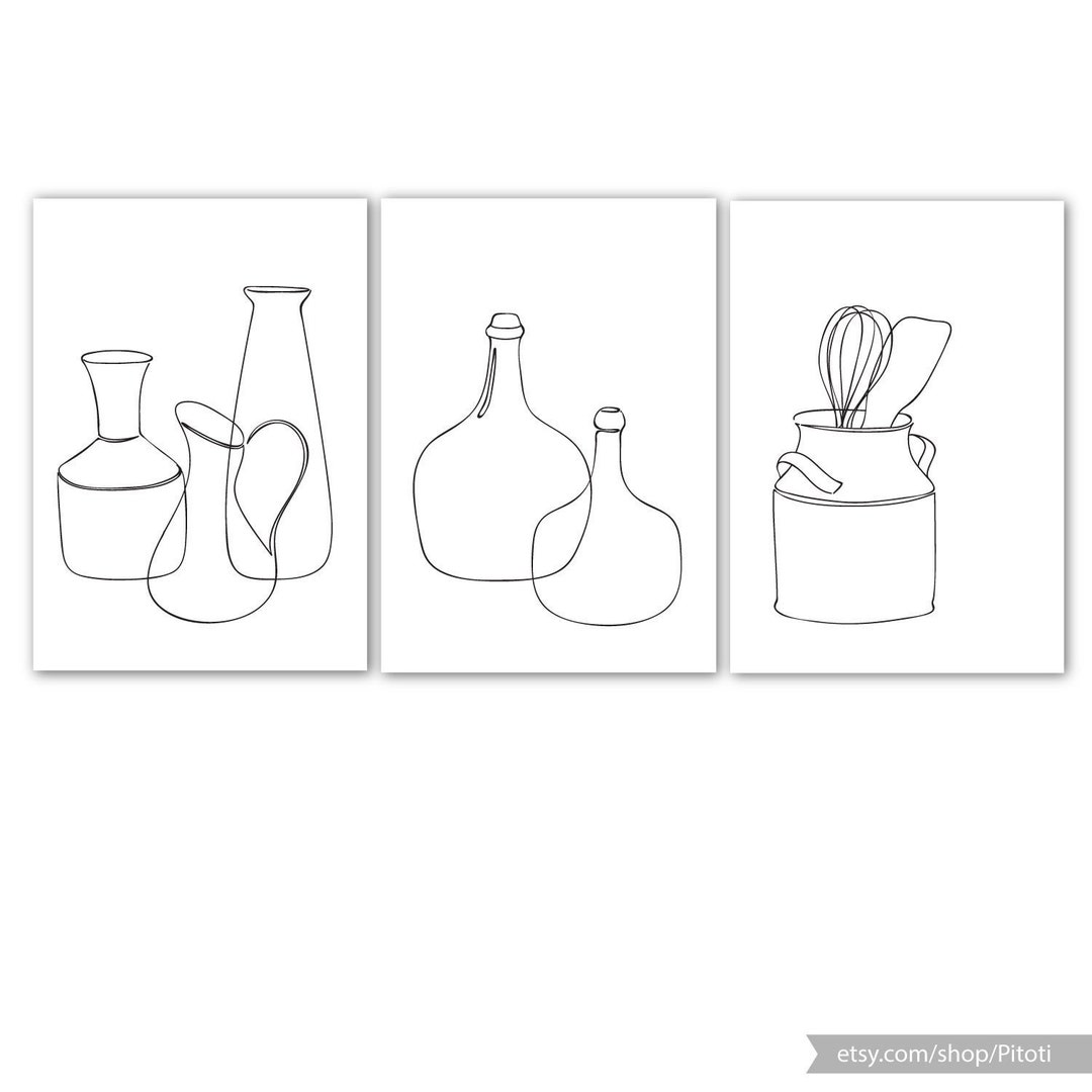 Kitchen Line Art, Kitchen Prints, Printable Kitchen Wall Art, Kitchen ...