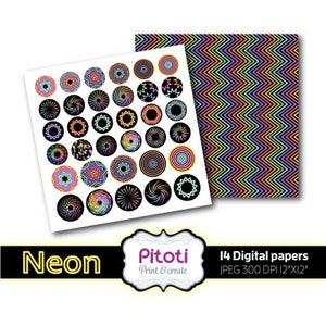 Digital Paper, Neon Digital Paper Pack, Neon Digital Scrapbook Paper ...