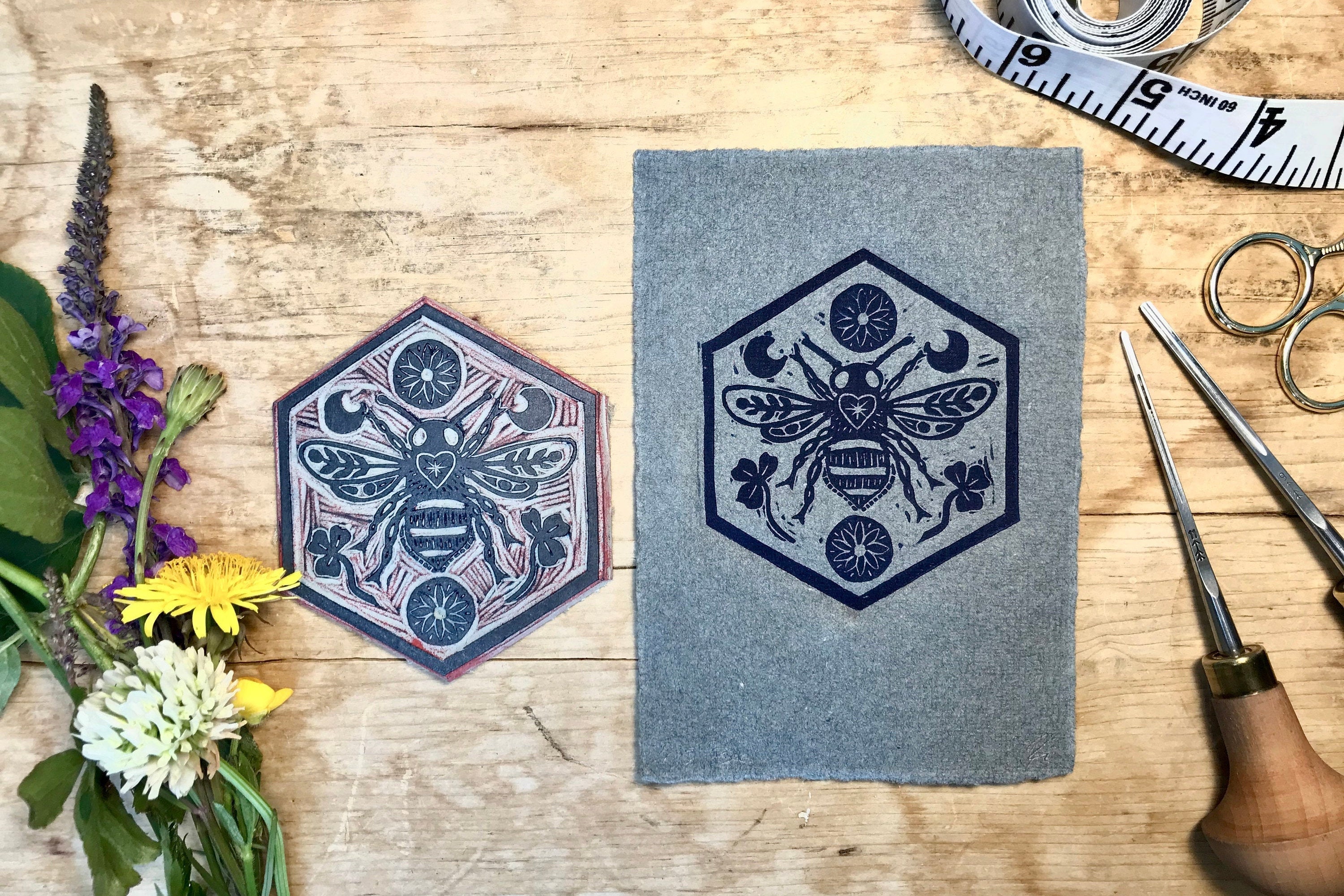 Bee Linocut-bee Print-handprinted-hand Carved-editioned Lino - Etsy UK