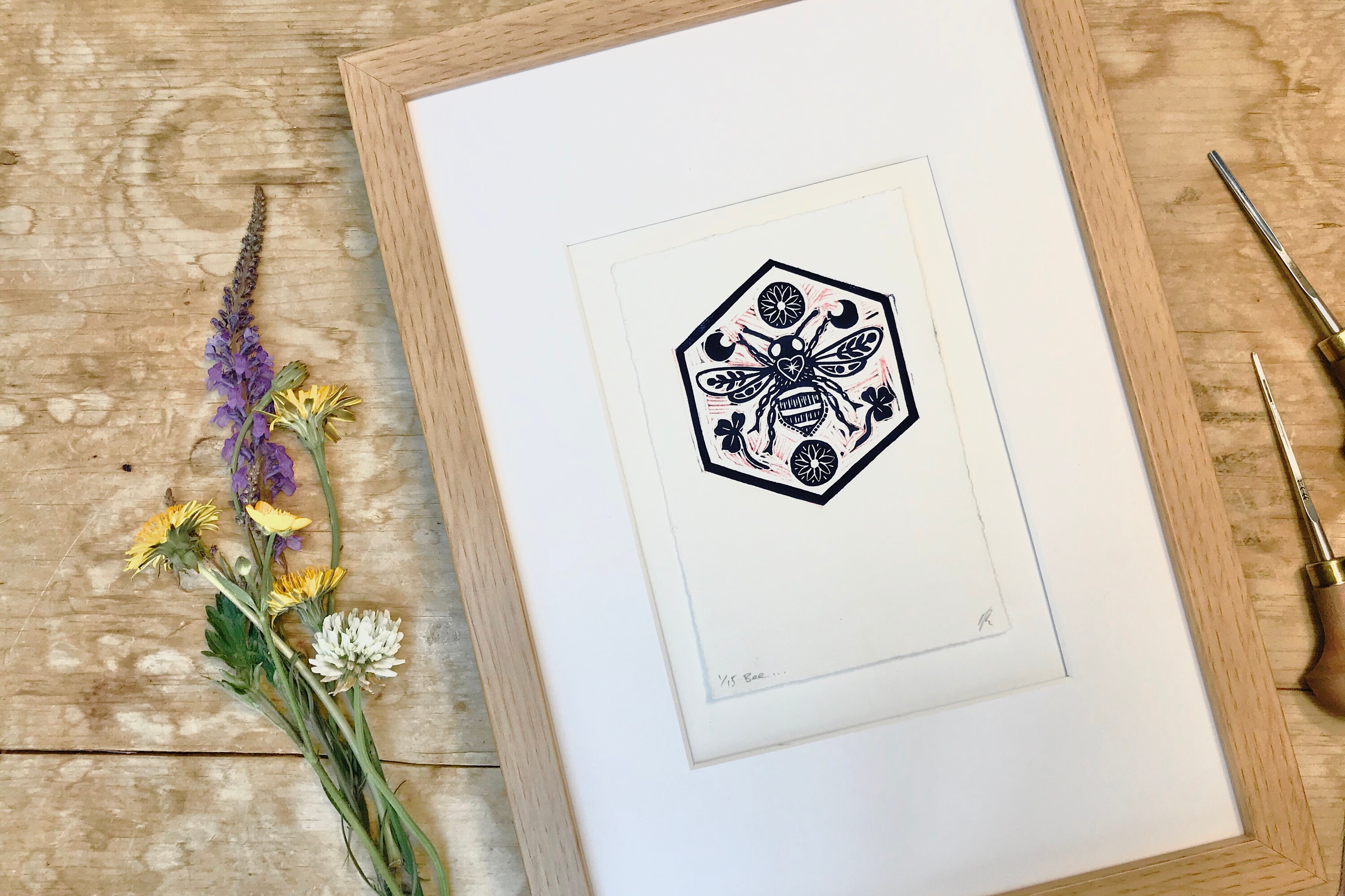 Bee Linocut-bee Print-handprinted-hand Carved-editioned Lino | Etsy