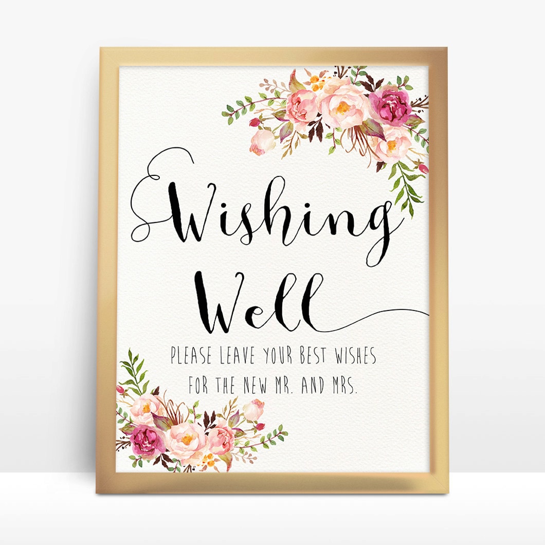 Pink Floral Wishing Well Wedding Sign 8x10 A4 8 5x11 Wishing Etsy