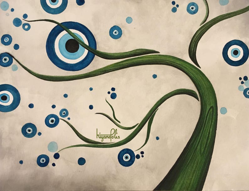 Evil Eye Painting Persian Art Abstract Watercolour Painting - Etsy