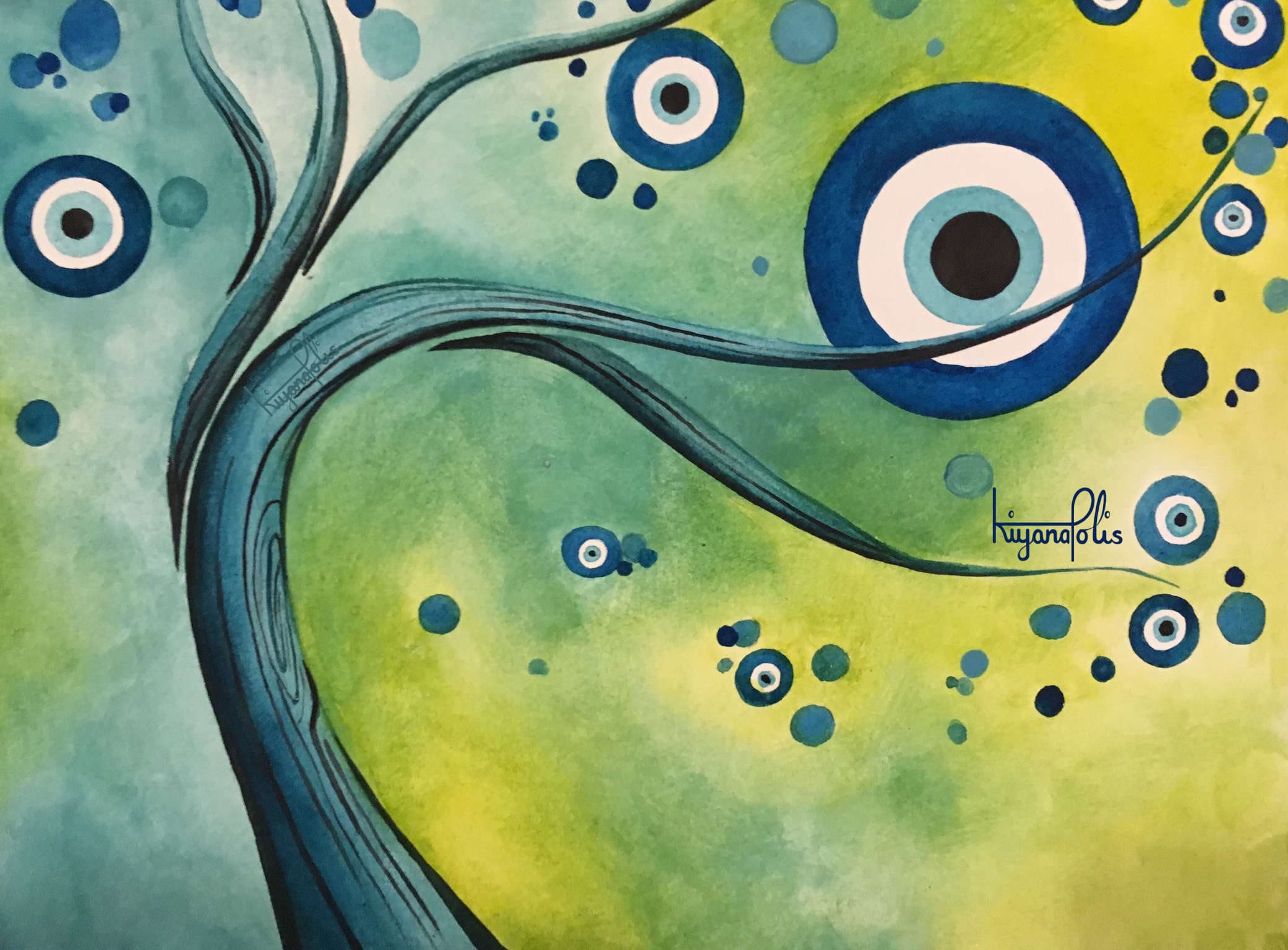 Evil Eye Painting Persian Art Abstract Watercolour Painting - Etsy