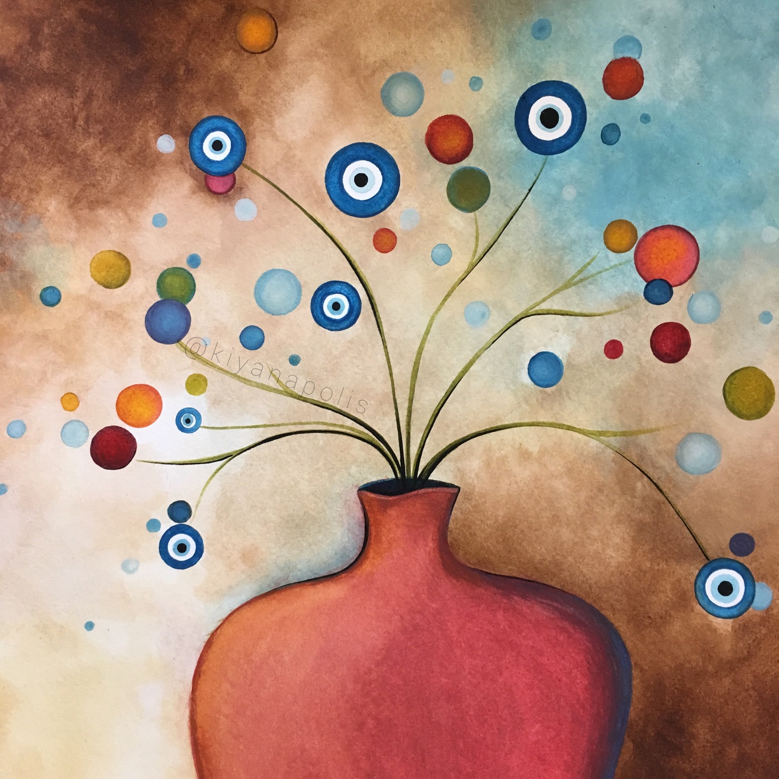 Abstract flower vase painting evil eye art evil eye | Etsy