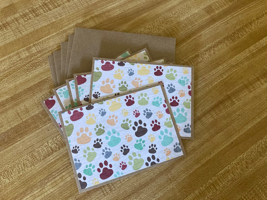 Handmade Paw Print Note Cards, Blank Notecards, Stationery Gift Set ...