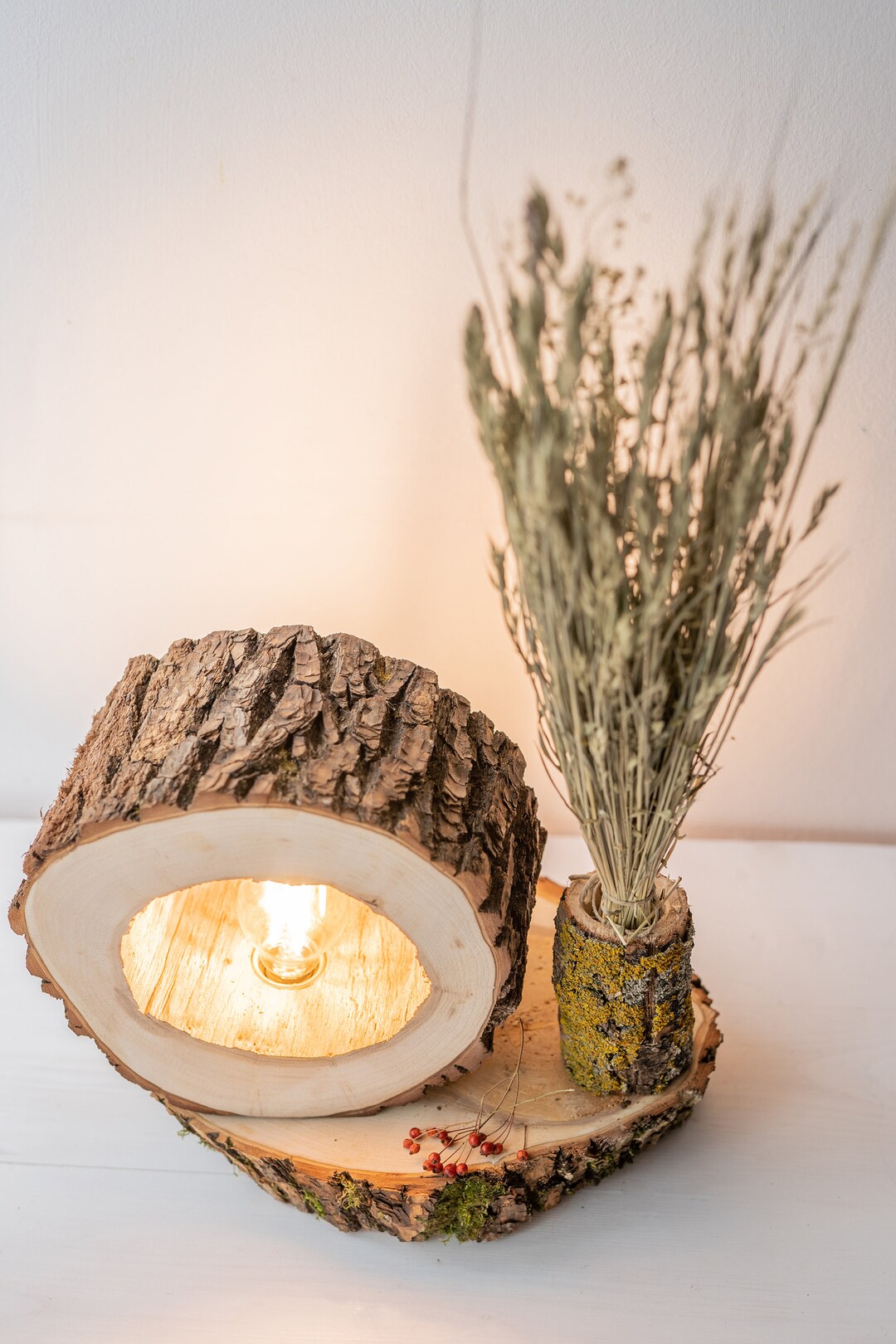 Willow Log Slice Hollow Wood Lamp US, EU, UK Adapter - Etsy