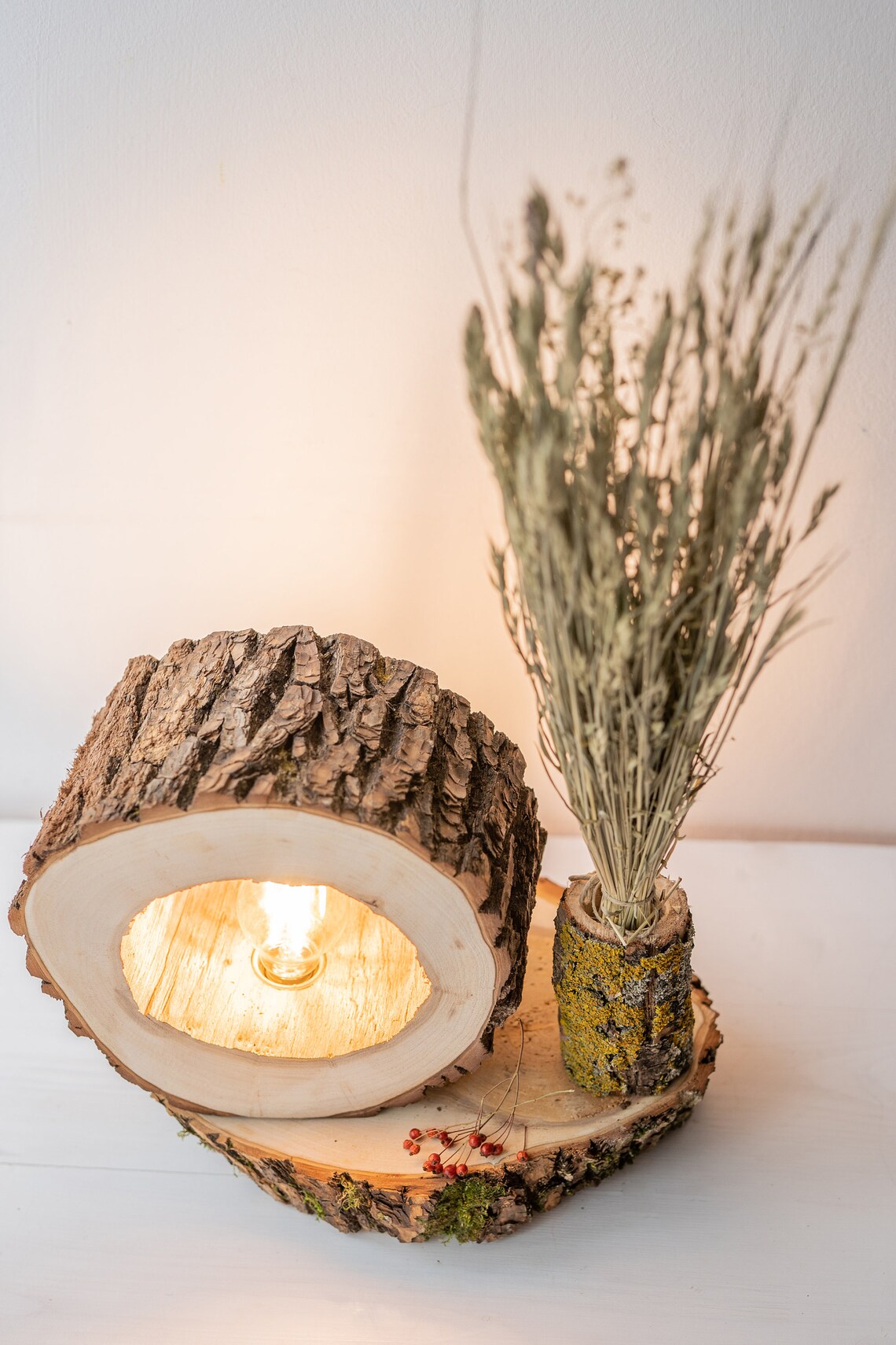 Willow Log Slice Hollow Wood Lamp US EU UK Adapter - Etsy