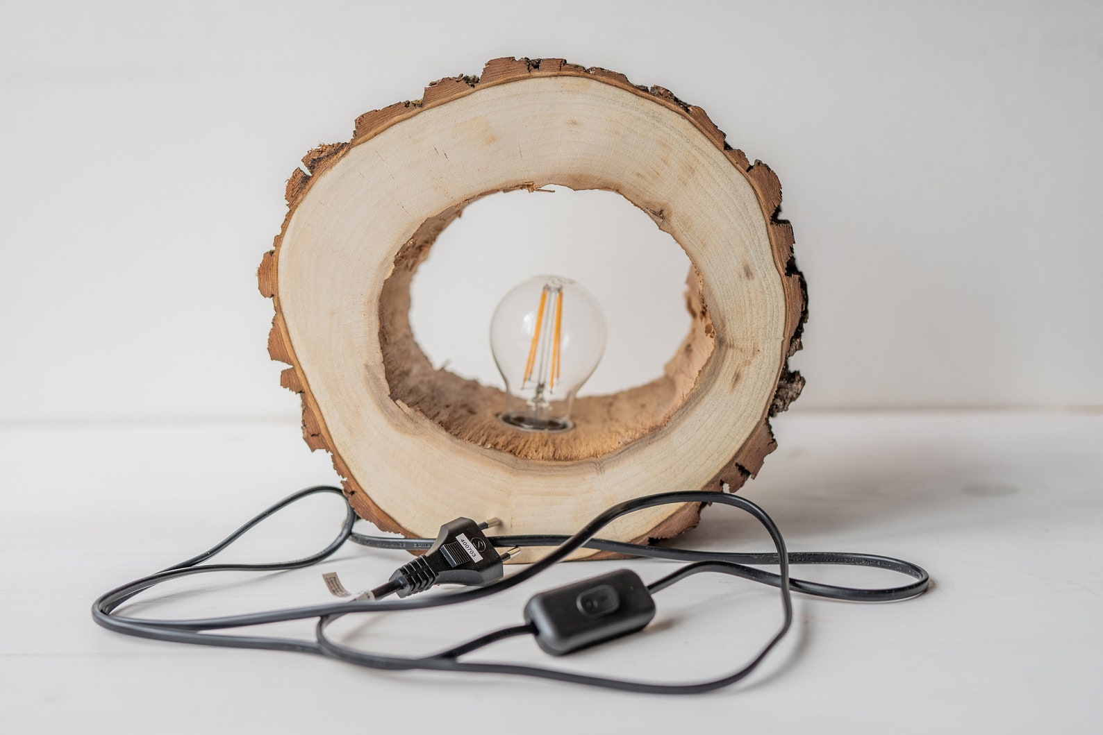 Willow Log Slice Hollow Wood Lamp US EU UK Adapter - Etsy