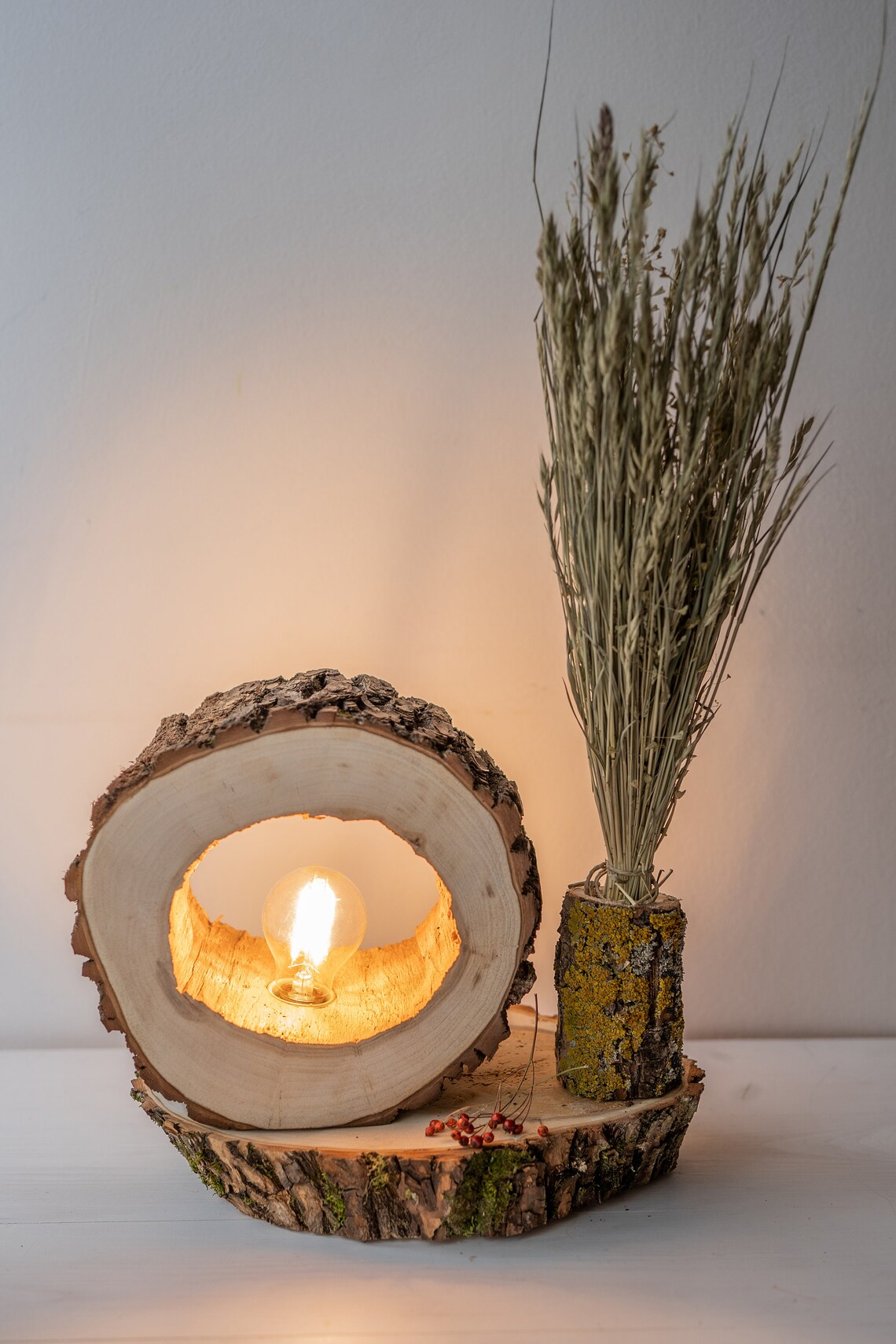 Willow Log Slice Hollow Wood Lamp US EU UK Adapter - Etsy