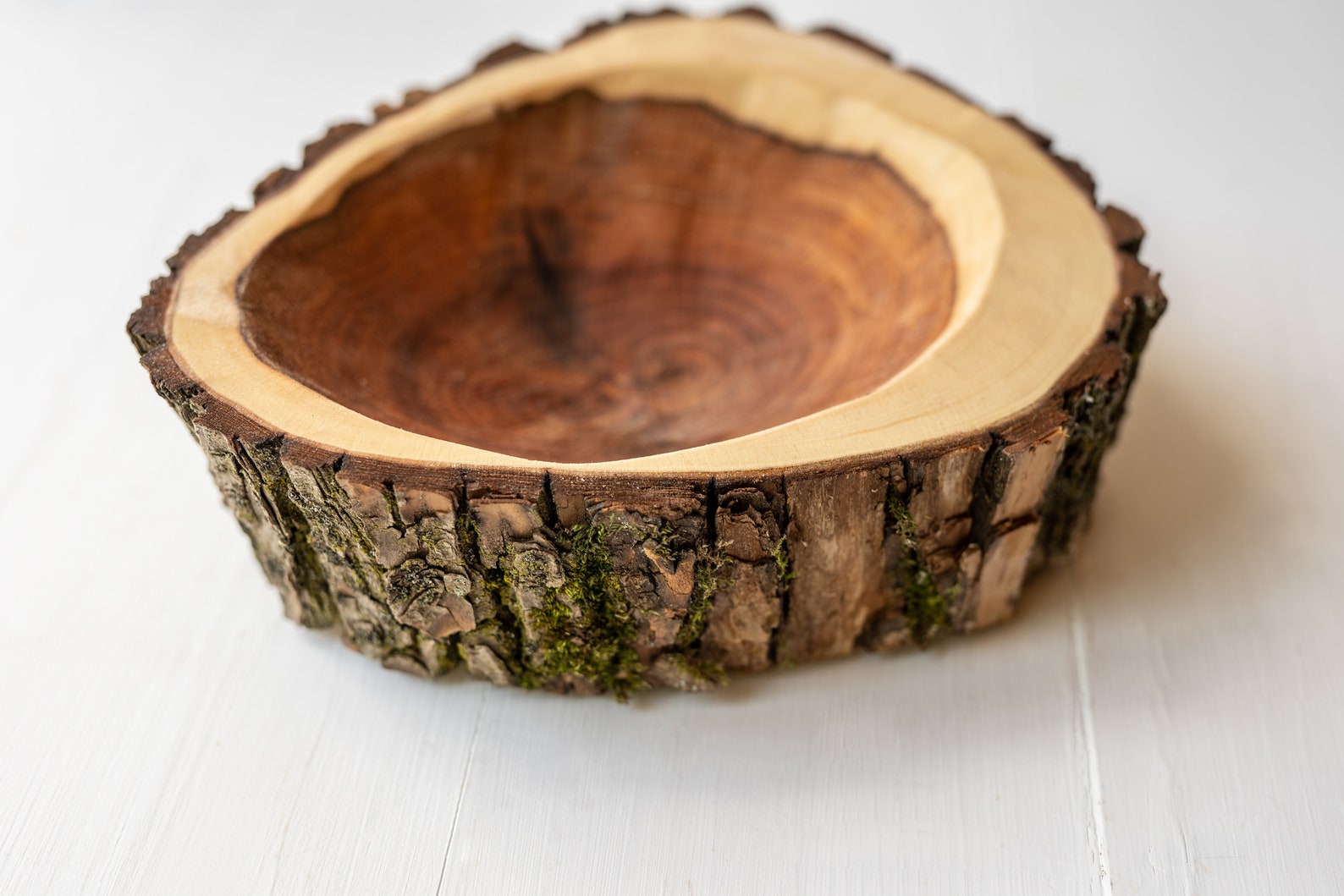 Raw handmade log wood bowl with bark/ platter natural decor | Etsy