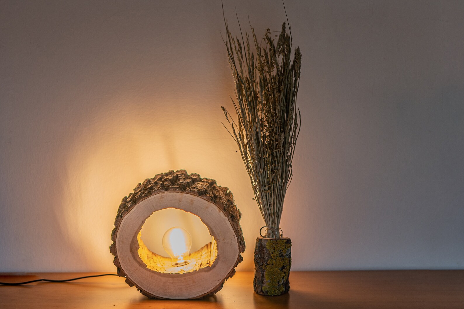 Willow Log Slice Hollow Wood Lamp US EU UK Adapter - Etsy