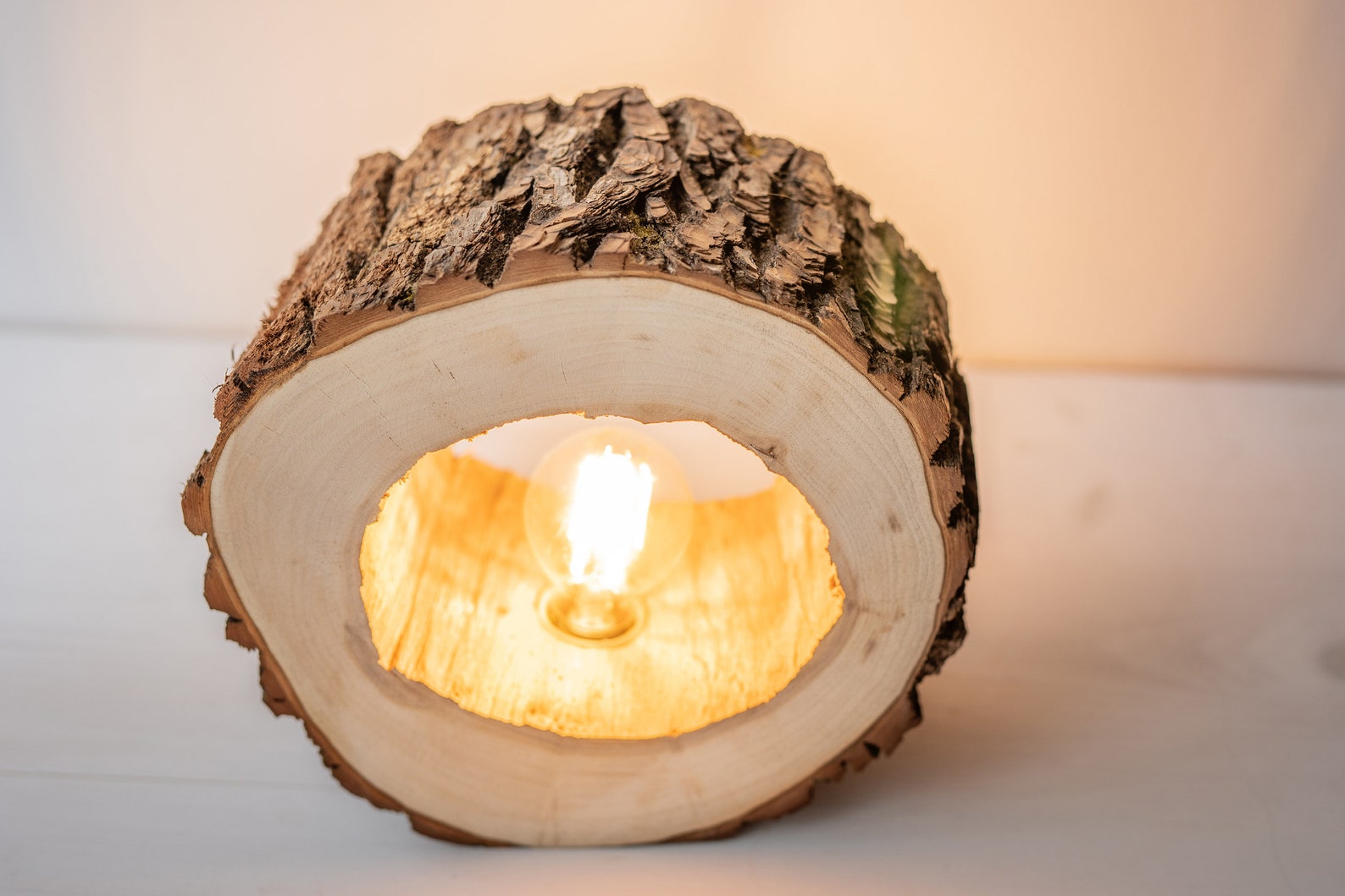 Willow Log Slice Hollow Wood Lamp US EU UK Adapter - Etsy