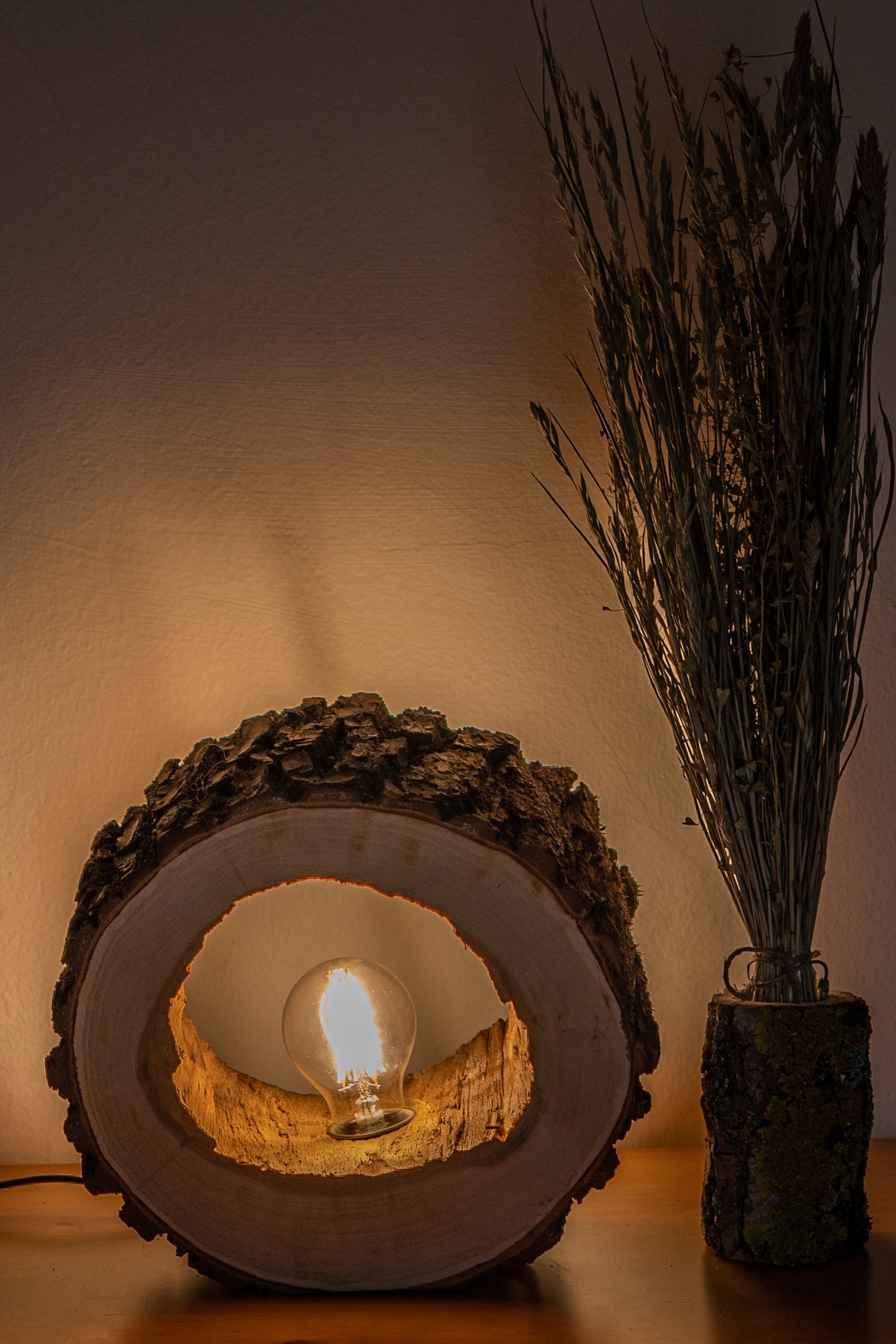 Willow Log Slice Hollow Wood Lamp US EU UK Adapter - Etsy