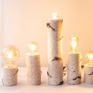 Real solid Birch Log Lamp Rustic Wooden Farmhouse Table Lamp | Etsy