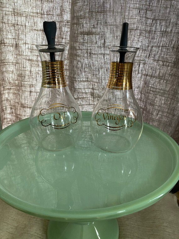 Pyrex Oil and Vinegar Cruets Black Tops | Etsy