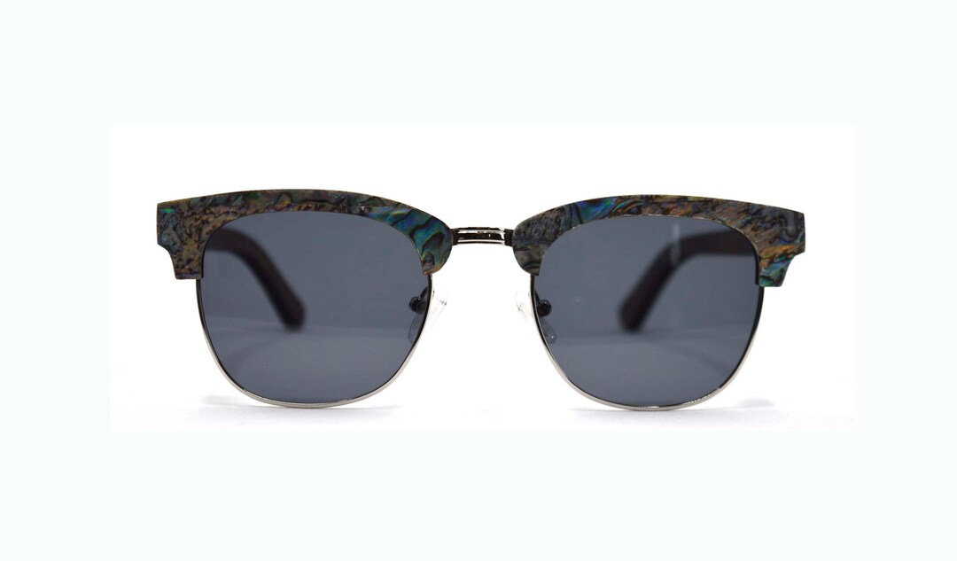 Seashell & Wood Clubmaster Sunglasses, Abalone Shell Semi Rimless ...