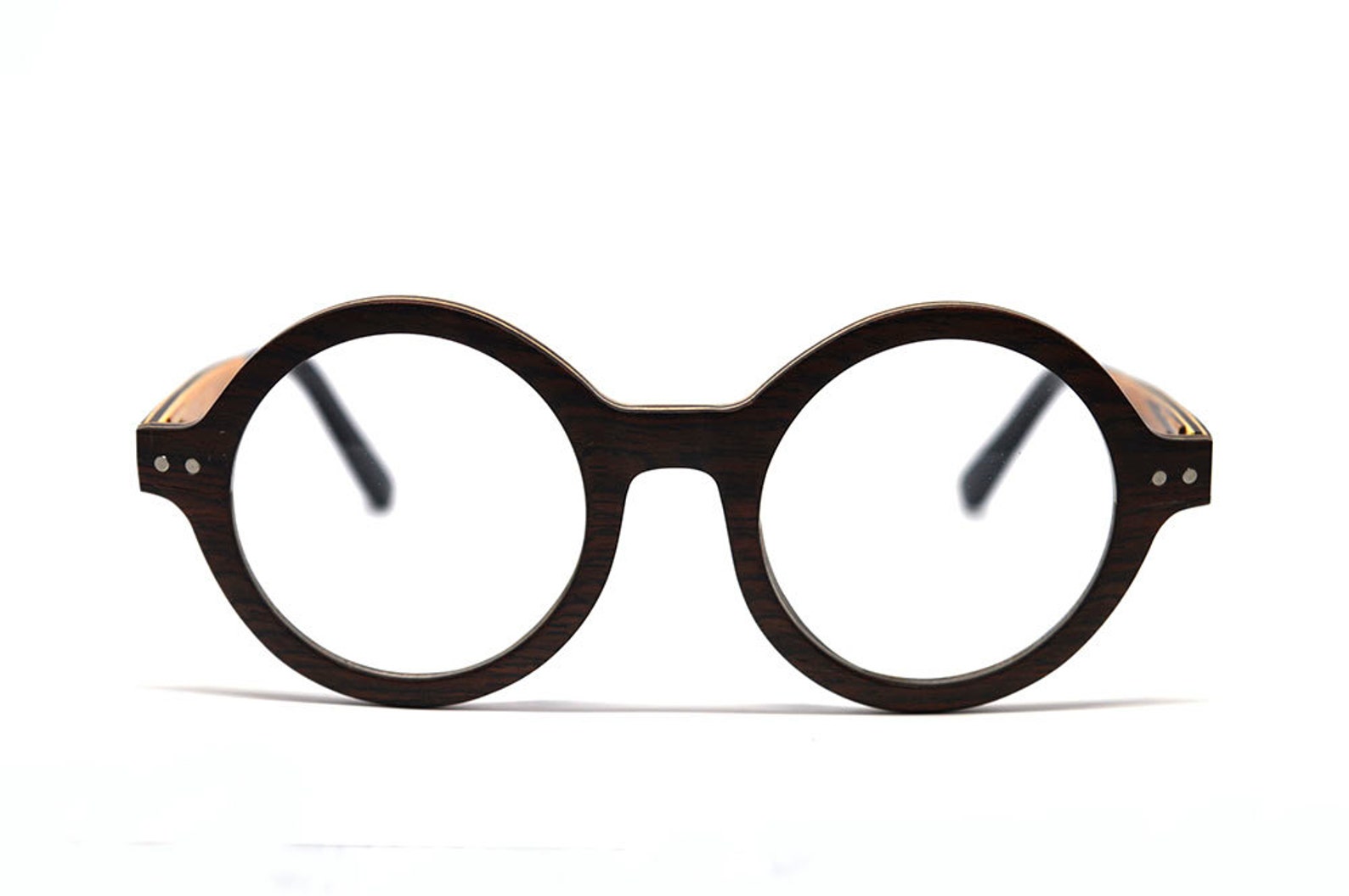 Vintage Round Wood Eyeglasses, Black-brown Retro Unisex Optical Frames ...