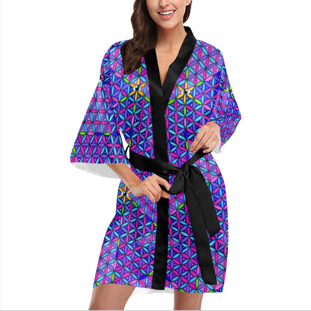 Rainbow Third Eye Flower of Life Kimono Robe Psytrance - Etsy
