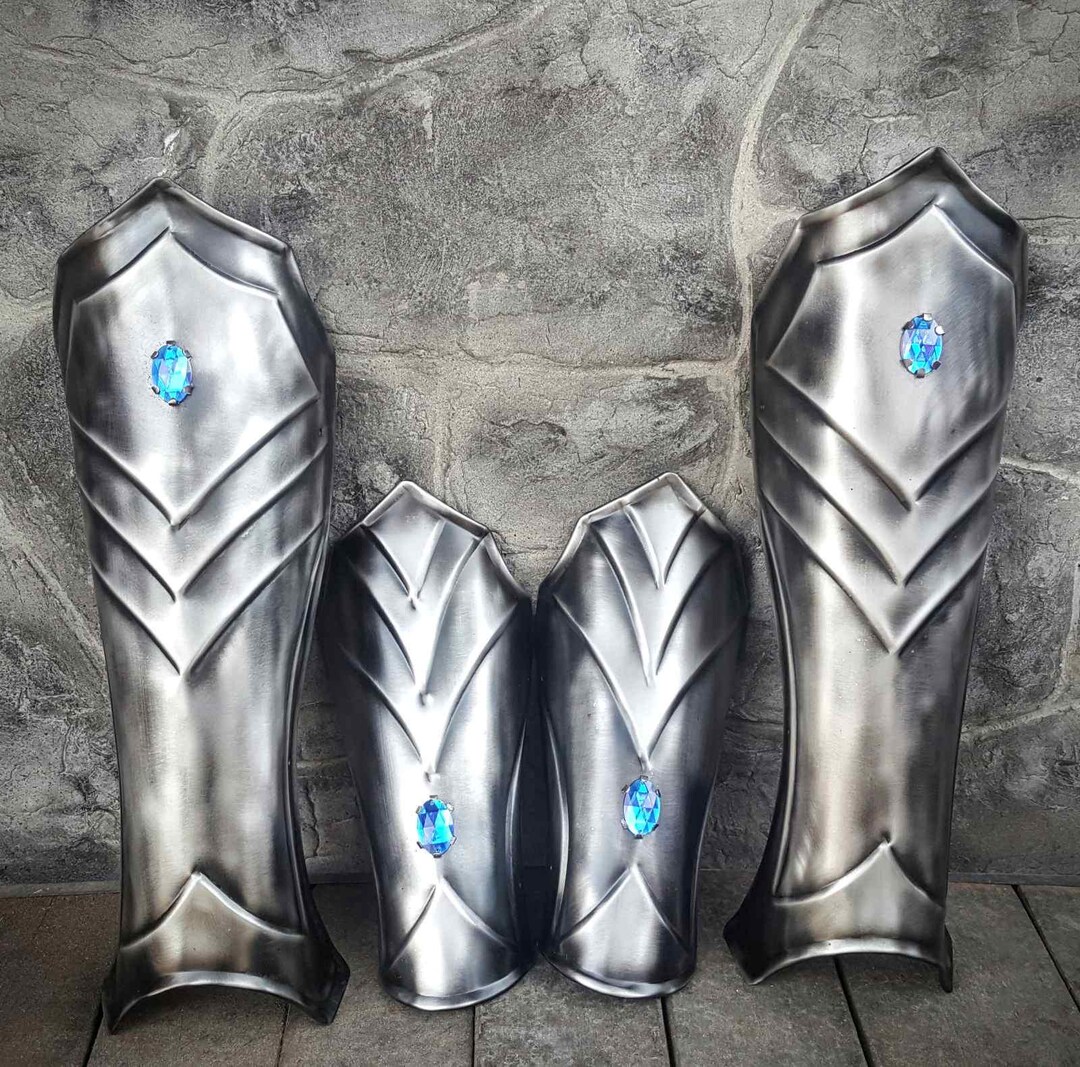 Pair of Blackened Bracers and Leg Greaves With Stone, Fantasy Larp ...